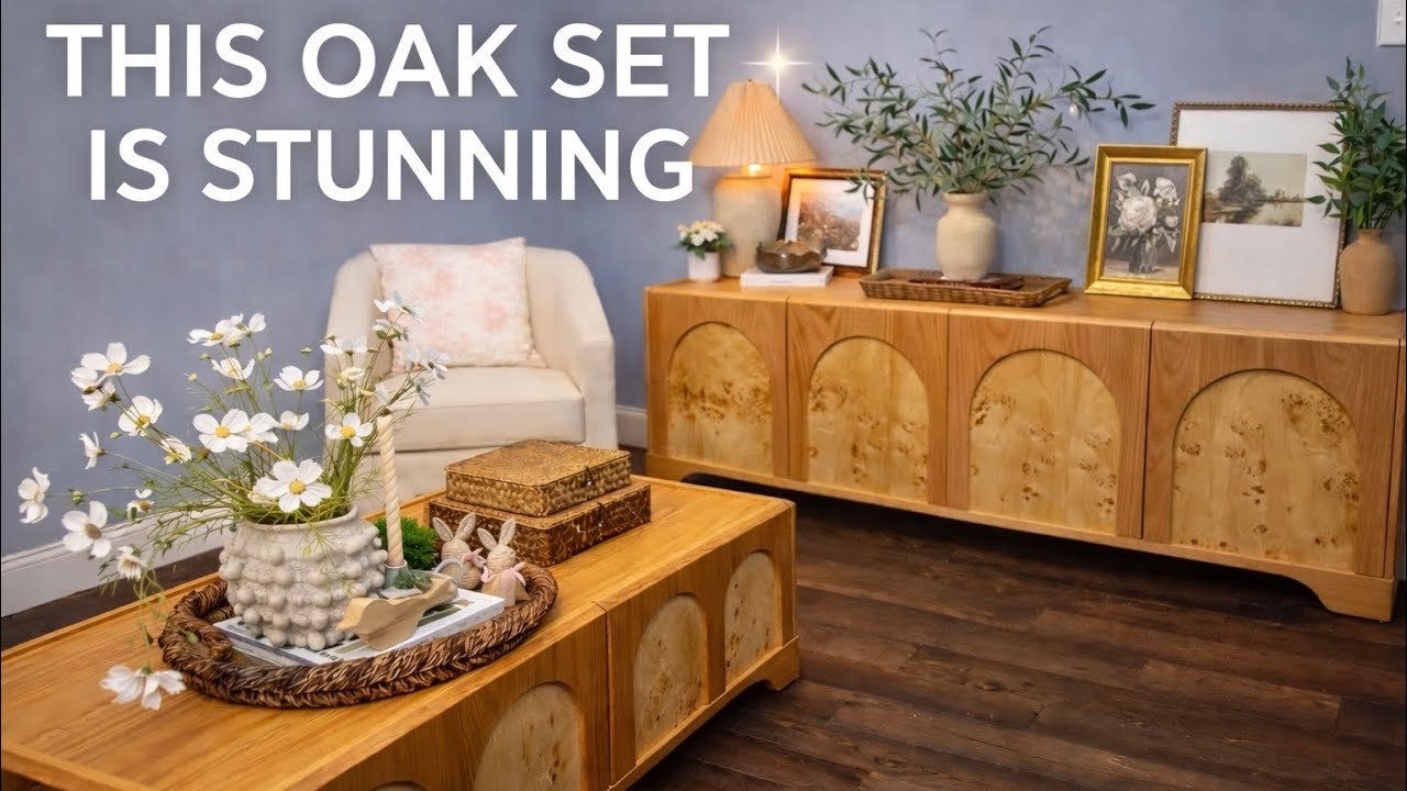 Aurora Oak Coffee Table & Media Console Set Assembly + Styling