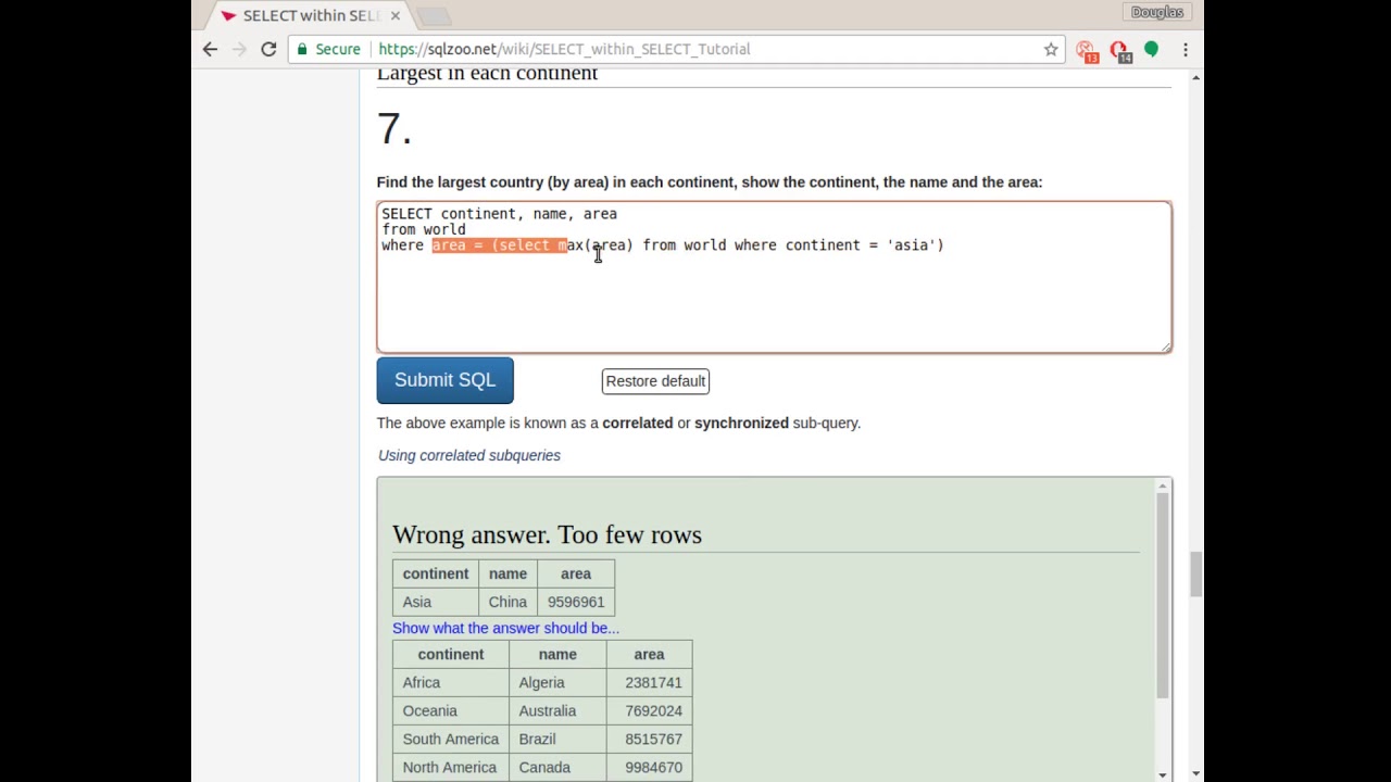 sqlzoo select in select Q7