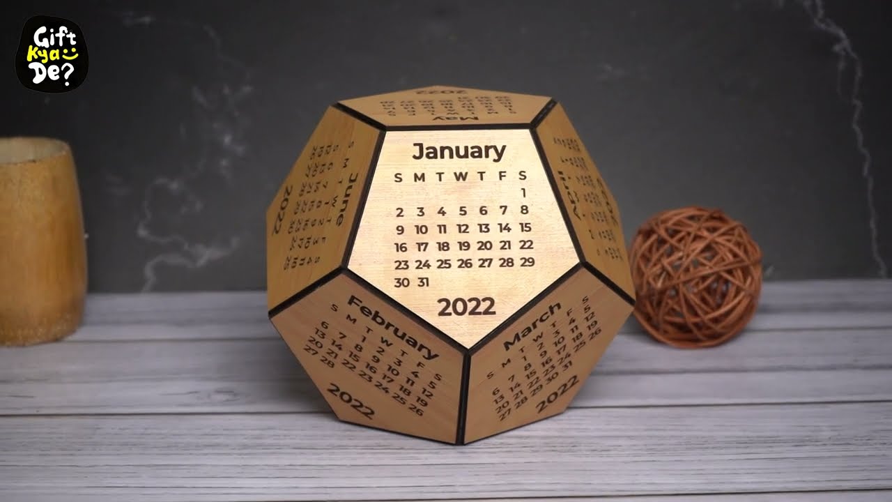 Gift Kya De Wooden 3D Premium Pentagonal Shape 2022 Calendar for Desk/Office Decor/Corporate Gift