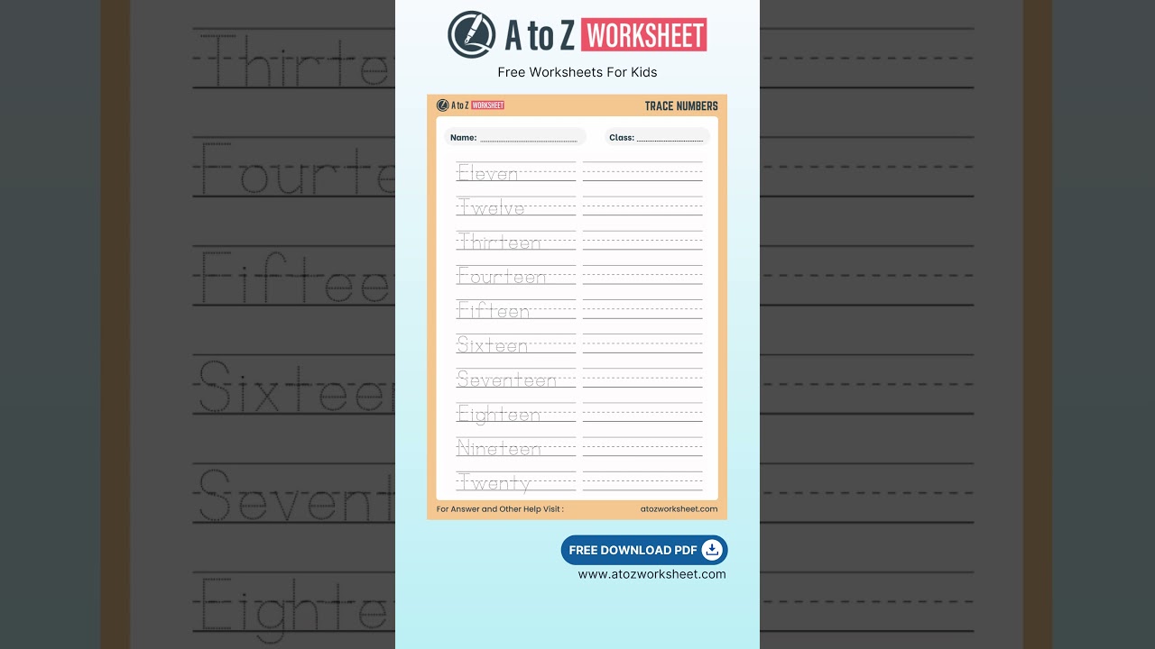 11 to 20 Numbers in Words Tracing Worksheet for Preschool – Free PDF