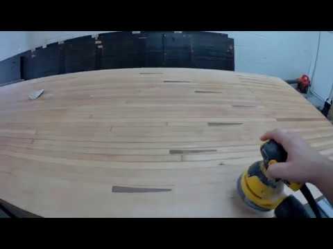 Sanding Bowling alley wood for a 17' table