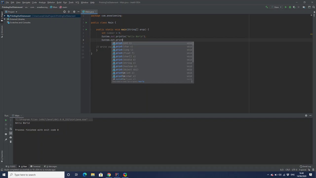 Java: Printing out Statements to the Console + Basic Variables
