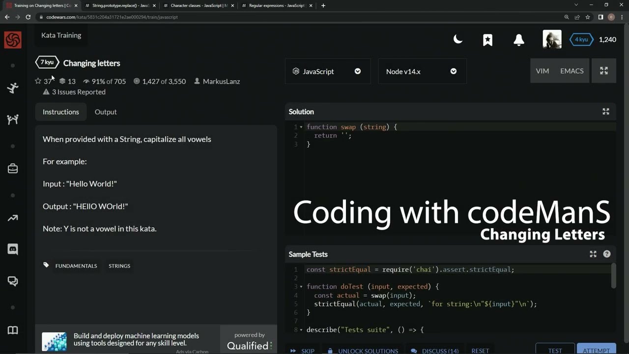 Codewars 7 kyu Changing Letters Javascript