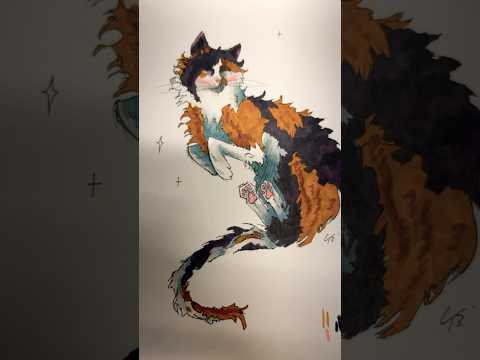 Making a calico cat @YuyiiiCordova #art #drawing #alcoholmarker #cat #coloring #sketch