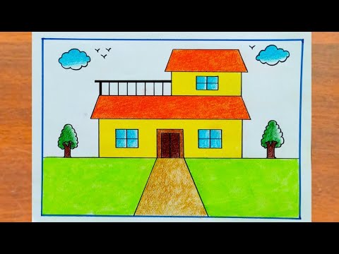 House Drawing / How to Draw a Simple House Step By Step Very Easy / House Scenery Drawing