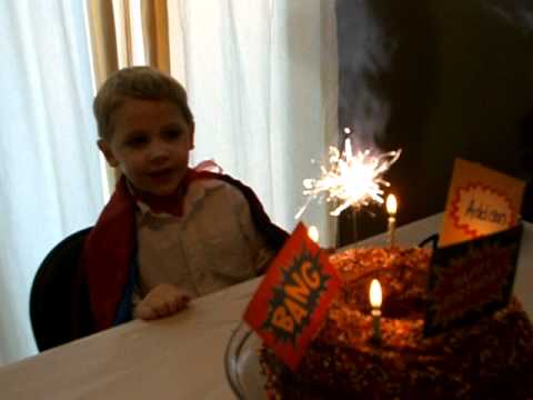 Addison's birthday cake and sparkler candles.AVI