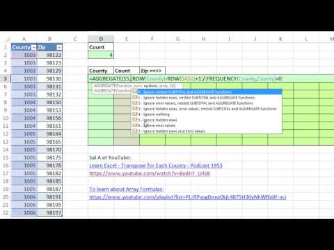 Excel Magic Trick 1190: Formulas To Extract Unique List County Numbers & List Zip Codes Horizontally