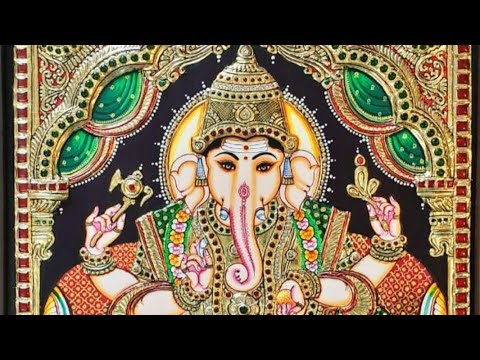 semi embossing ganesha tanjore painting 30x24 | call :6383884488 | balaji tanjore art gallery