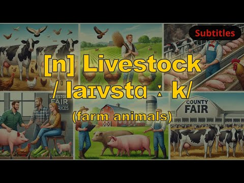 [n] Livestock meaning (farm animals) with 5 examples