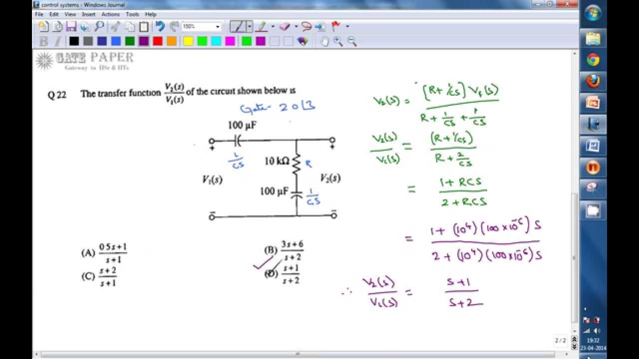 GATE 2013 ECE Transfer function of given network
