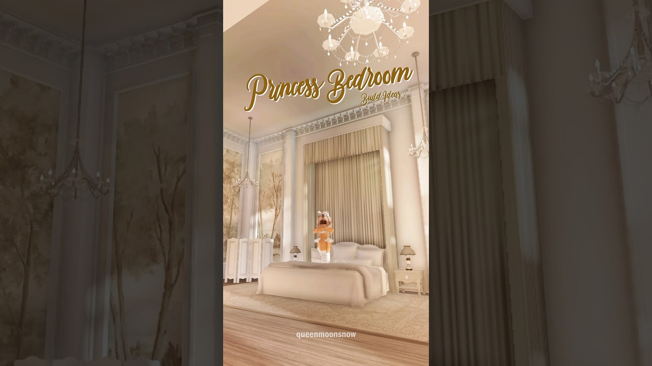 bloxburg fancy paris house. princess bedroom build ideas, curtain bed decal, tour 🤍 #bloxburg