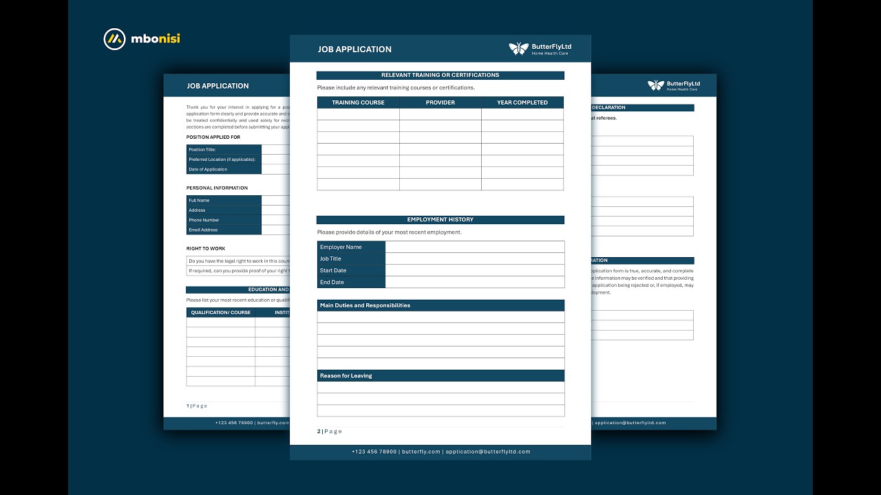 Printable Job Application Form Template for Businesses | Simple Hiring Form