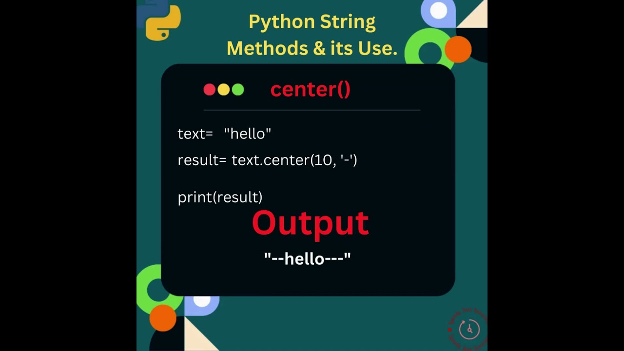 Exploring Python String Methods 'center()' #python  #coding  #interview #pythontutorial