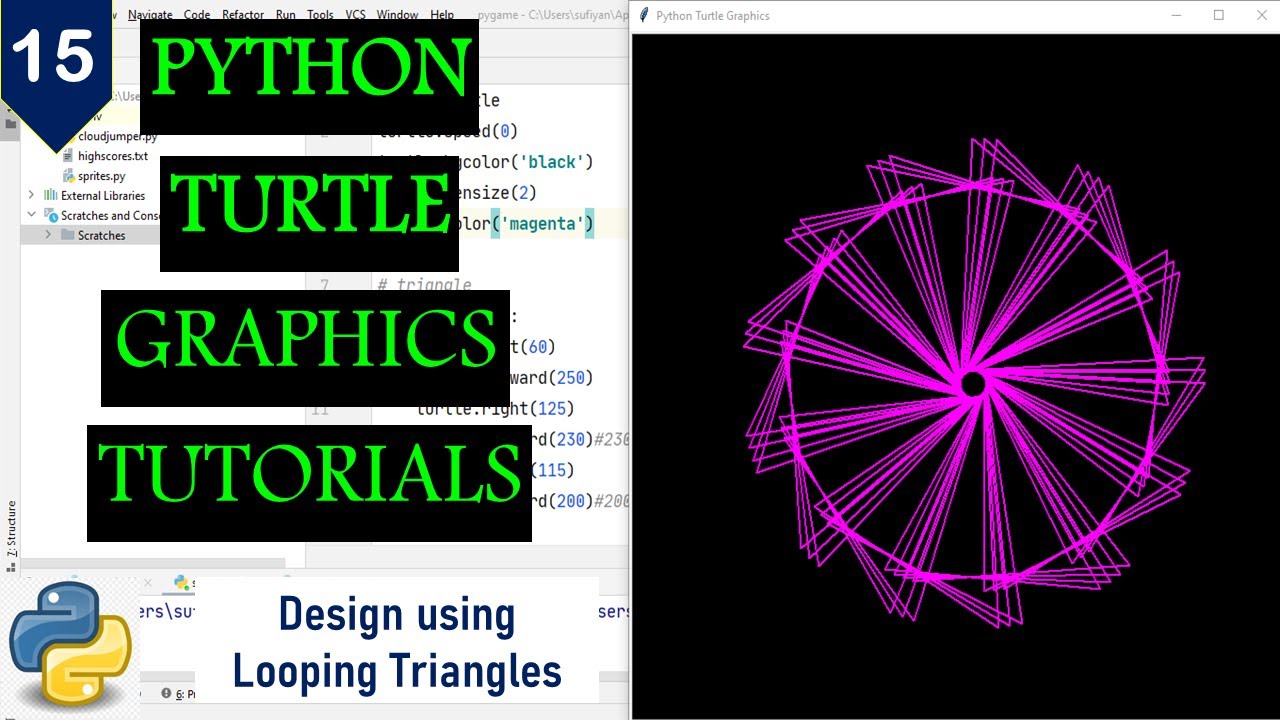 Draw Loop Triangles with Python Turtle | Python Turtle Graphics Tutorial#15 | Draw Designs in Python