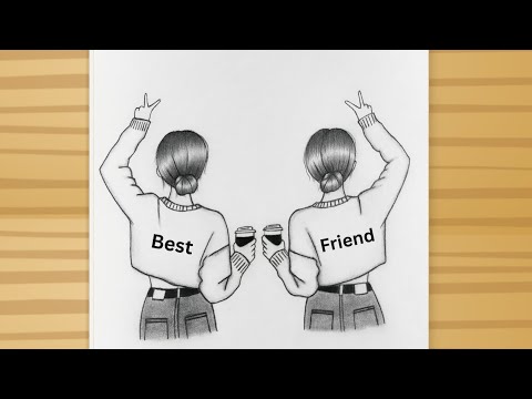BFF Drawing - Two best friend girl drawing / easy drawing for beginners / Friendship day drawing/Art