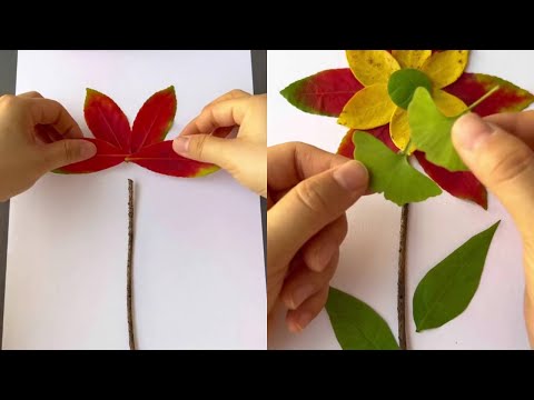 Autumn leaves can also collage beautiful flowers and butterflies! Leaf stickers Kindergar