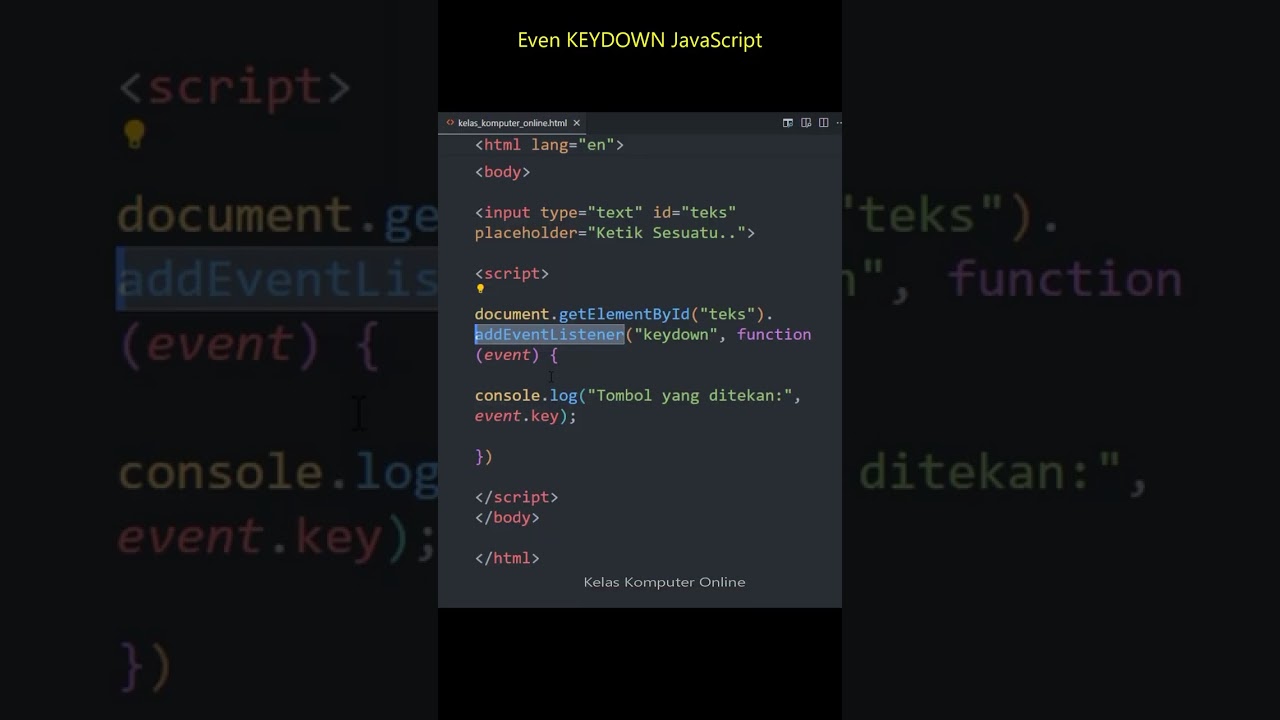 Cara Belajar JavaScript Dasar dari Nol (Even Keydown) untuk Pemula