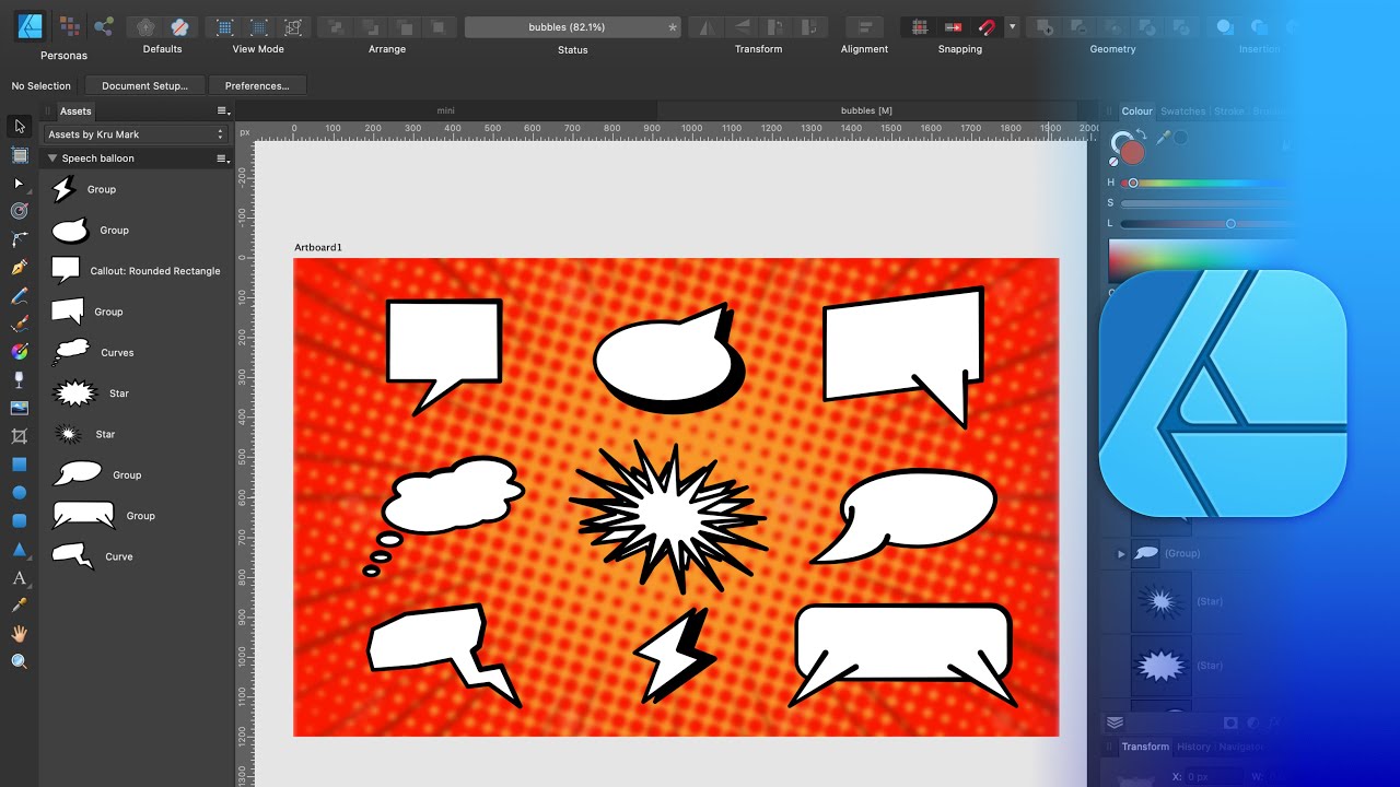 How to Draw  Vector speech bubbles in Affinity Designer - .afassets file included