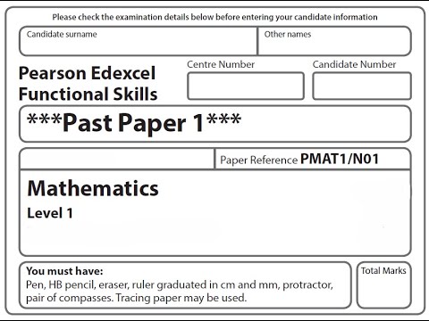 Functional Skills Maths L1 Past Paper 1 Pearson Edexcel