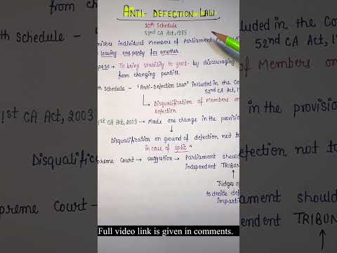 Anti Defection Law || One Liners (Topic wise) || Indian Polity || Lec.58 || An Aspirant !