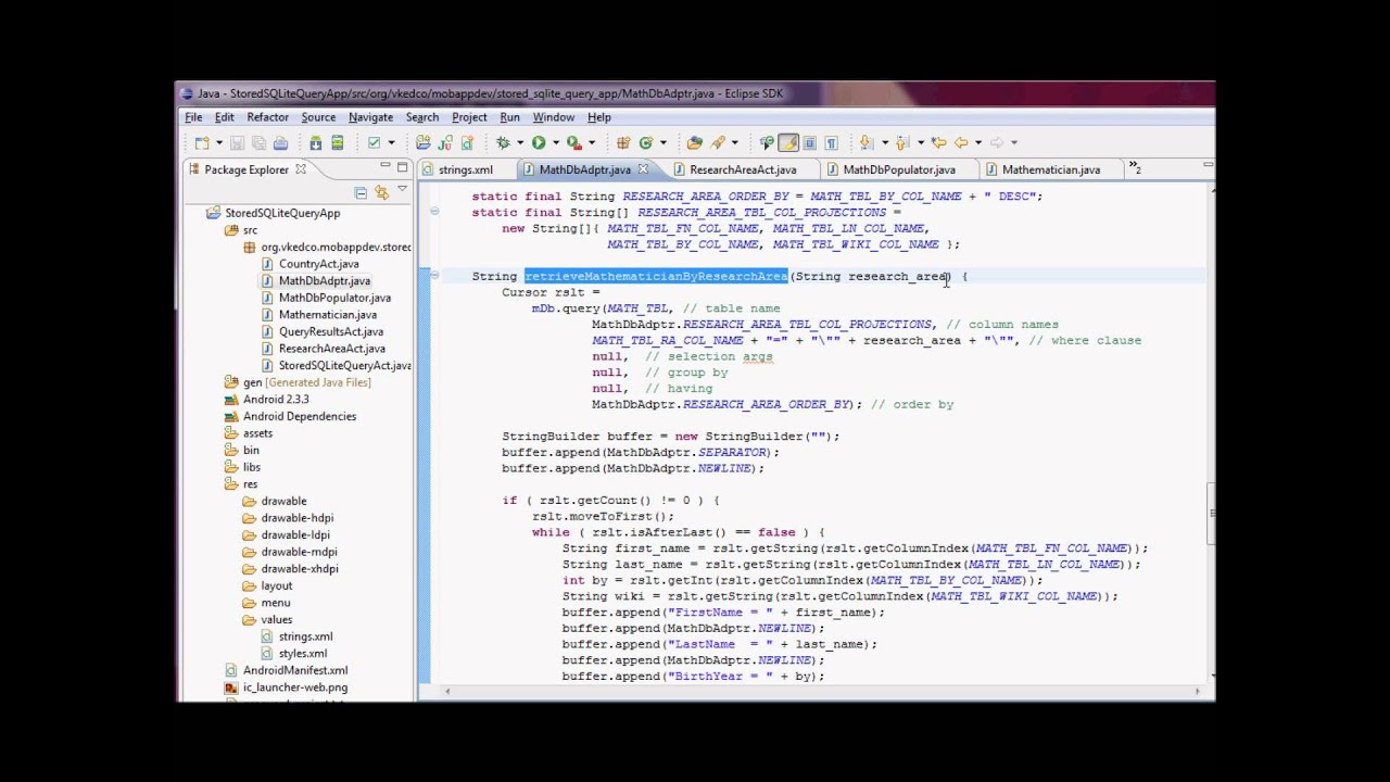 Android Programming: Stored SQLite Query Procedures
