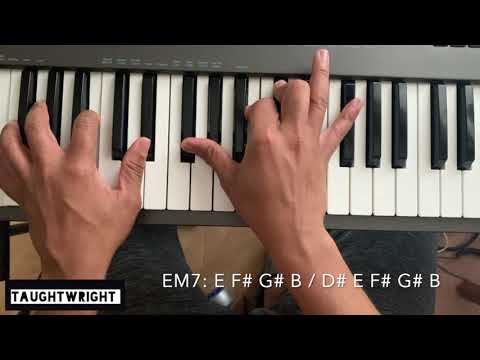 Piano: Major 7 chords; G, Bb, Db, and E