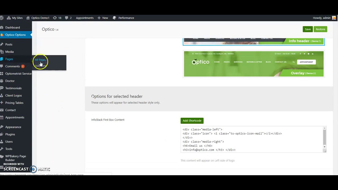 Optico WordPress Theme - Edit Shortcode Easily