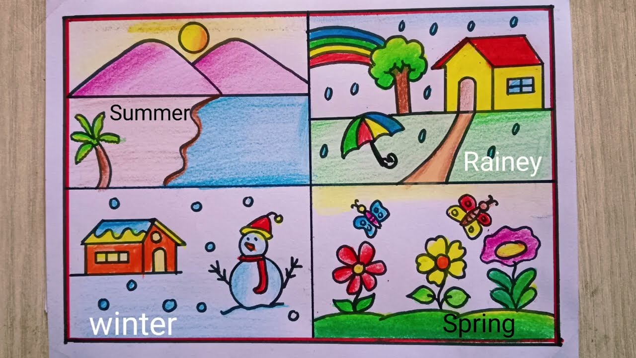 4 seasons drawing simple and easy// seasons drawing step by step detailed