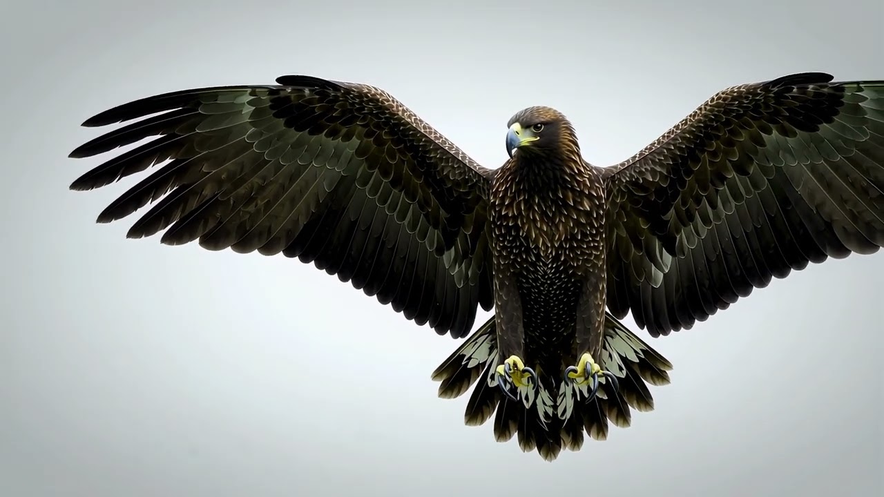 A majestic eagle flying gracefully on an isolated pure white background, wings fully spread, smooth