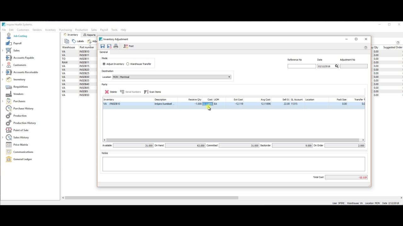 Spire Inventory Transfer using Adjust Feature