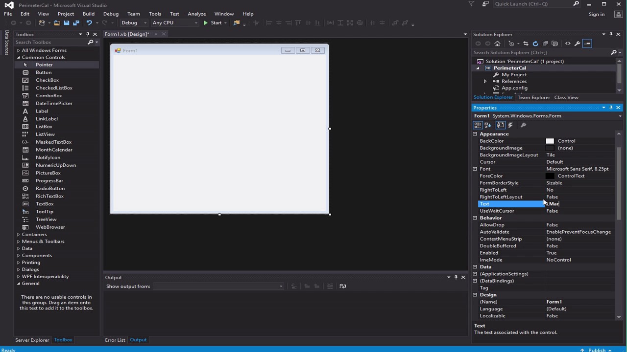 Starting a new project in Visual Basic using Visual Studio