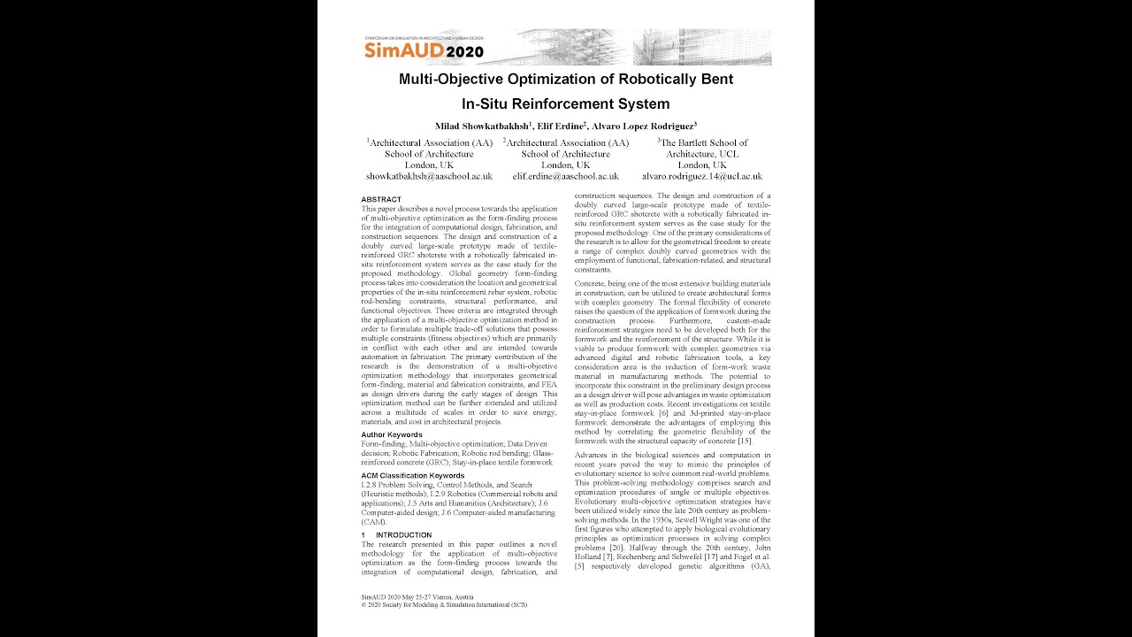 Multi-Objective Optimization of Robotically Bent In-Situ Reinforcement System | SimAUD 2020 Conf.