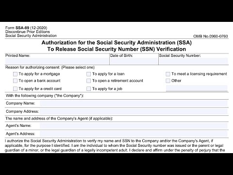 Form SSA 89 walkthrough (Authorization for the SSA to Release Social Security Number verification)