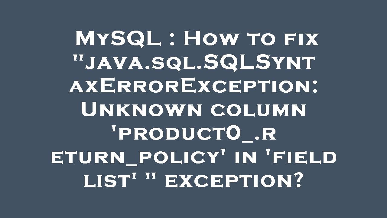 MySQL : How to fix 