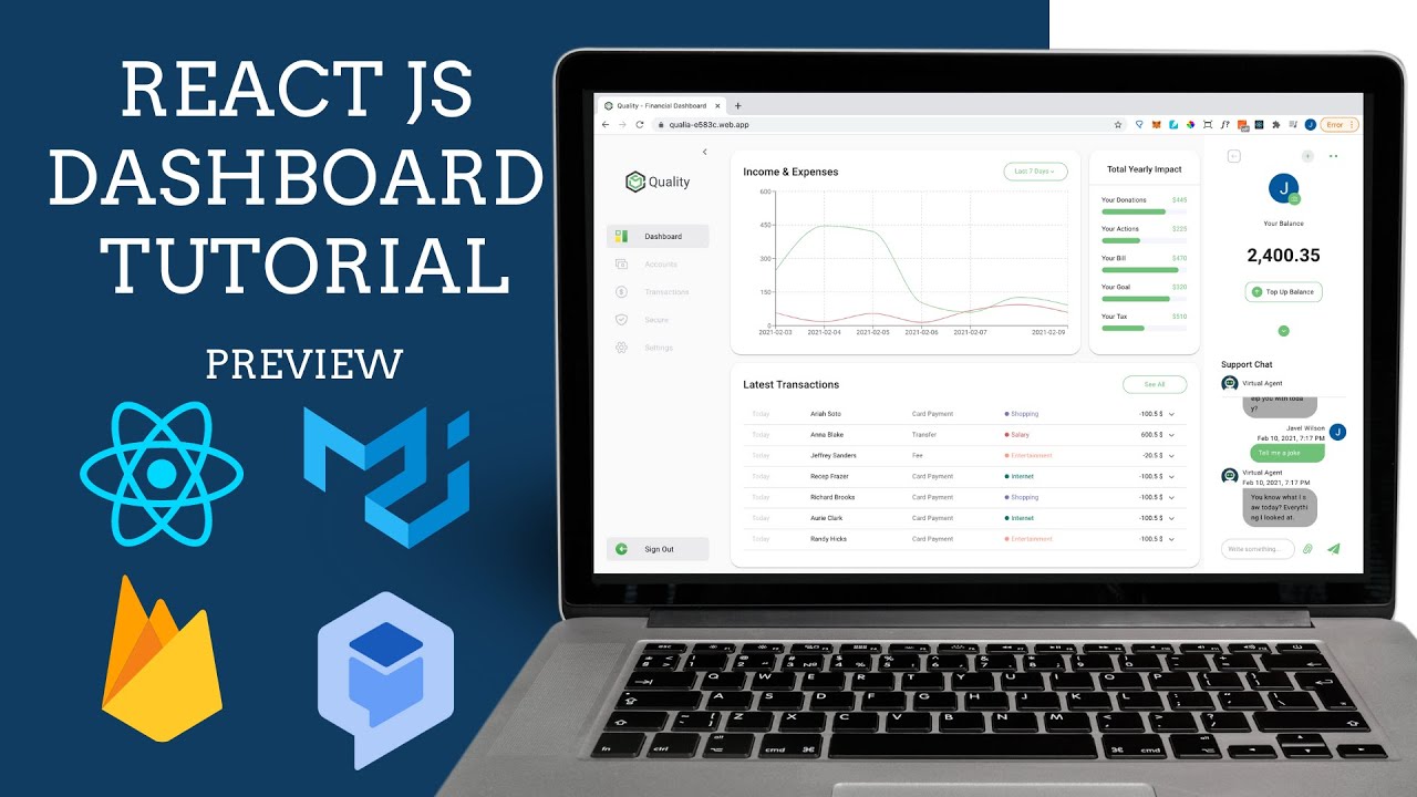 React JS, Material UI & Firebase Dashboard Tutorial #0 - Preview