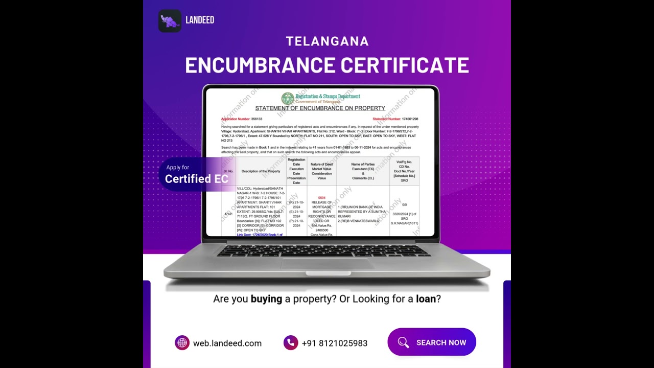 Telangana Encumbrance Certificate | TS EC | Free | Landeed | Search by Name | Map Search