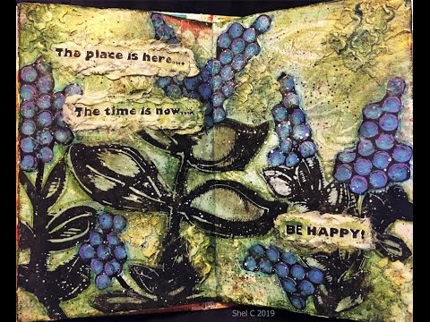 Gel with Shel - Paint with Peg - Mixed Media Art Journal Page