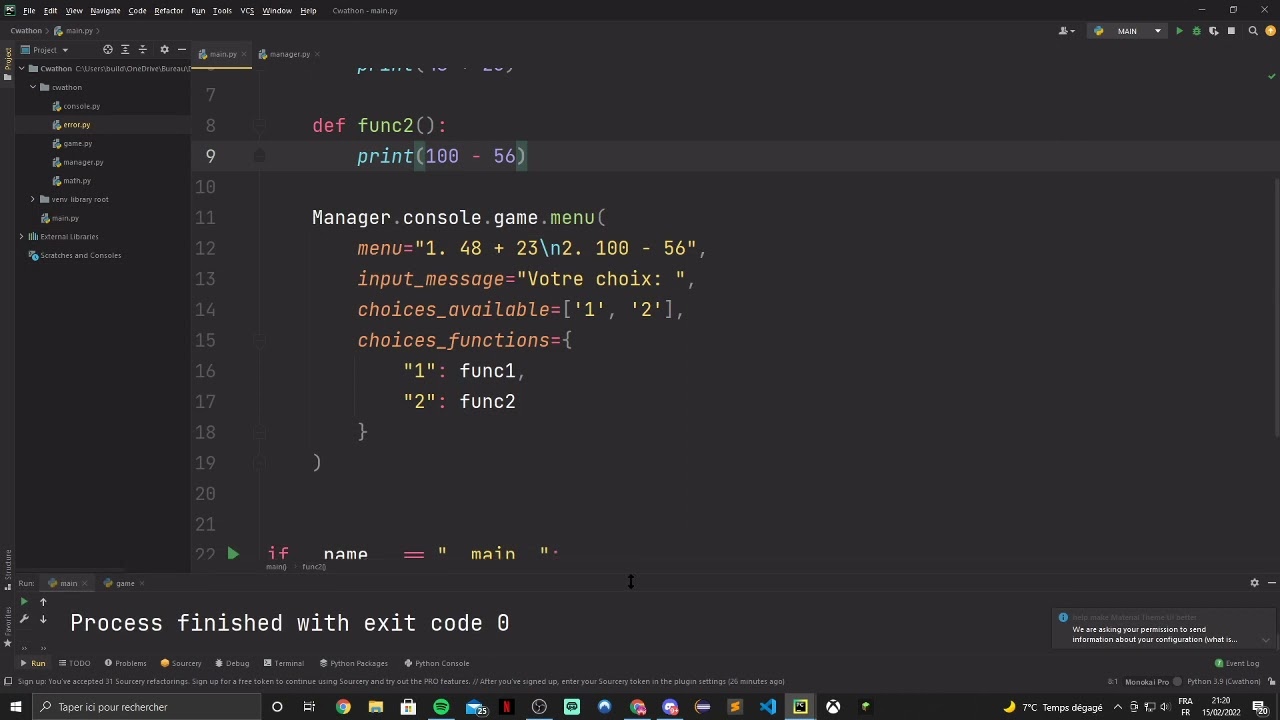 Python console menu function