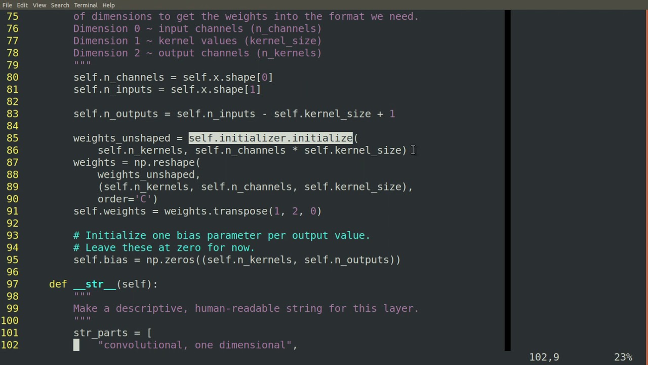 Implement 1D convolution, part 4: Initialize the convolution block