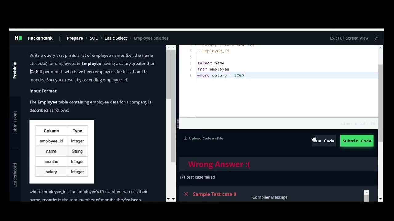 Employee Salaries | HackerRank Problems | HackerRank Solution | Easy & Simple Solution | SQL