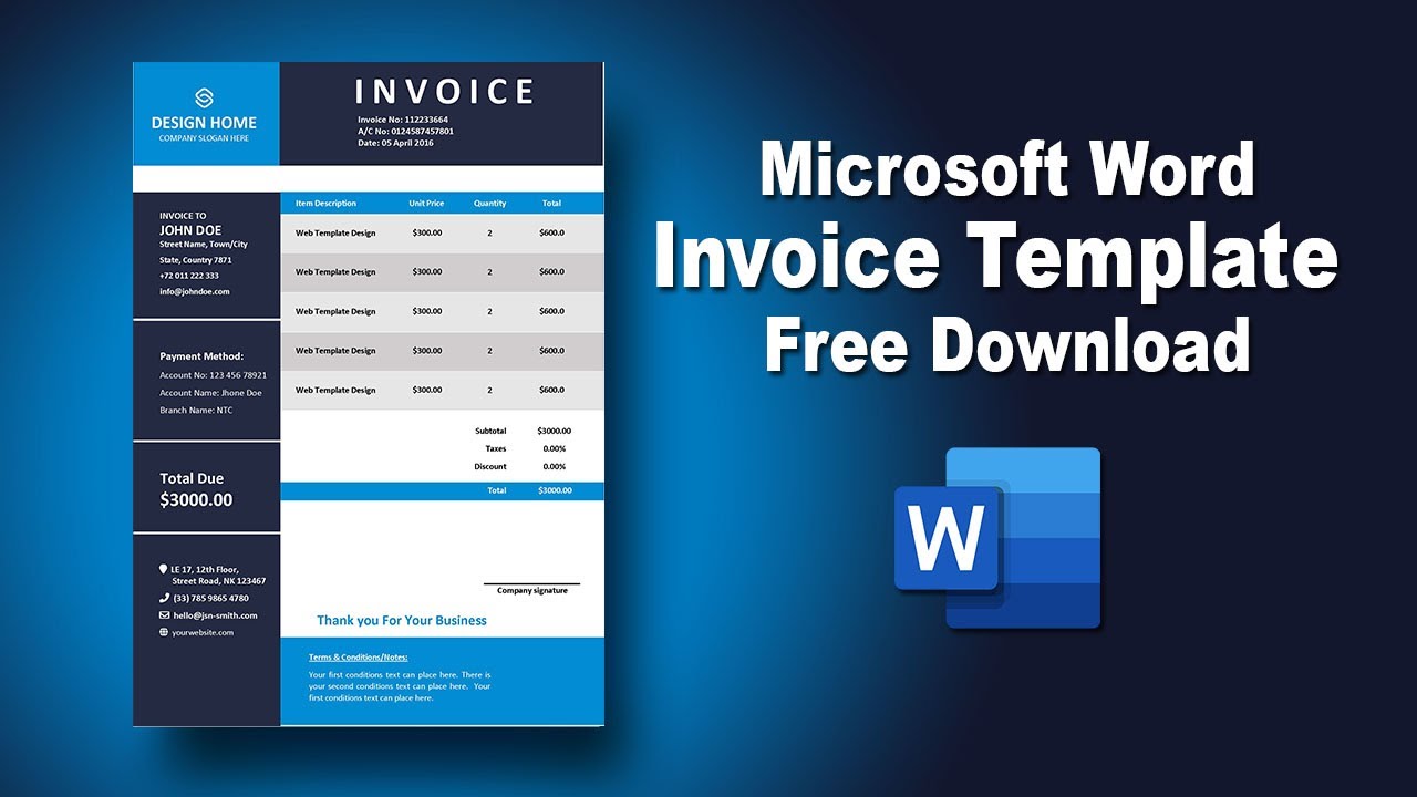 How To Design Invoice Document Template using Microsoft Word