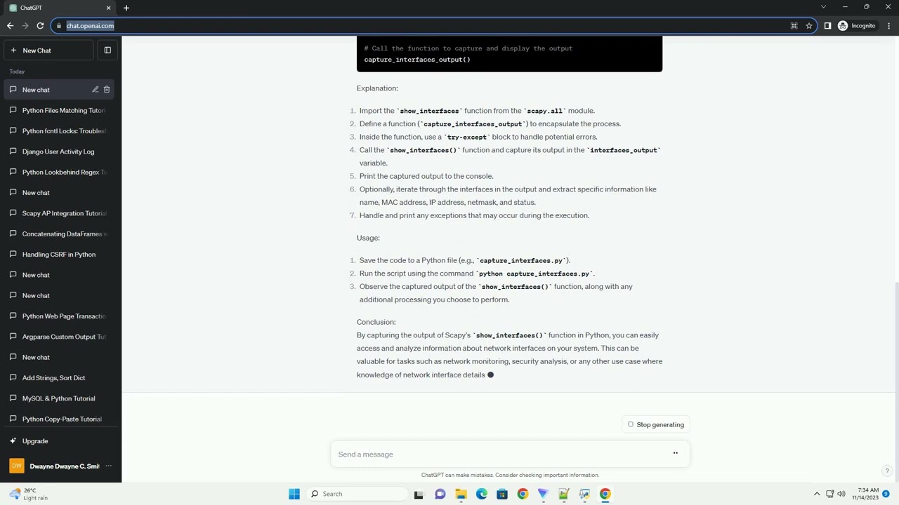 Capturing Scapy function show interfaces output in Python