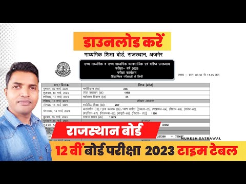 Class 12 Board Exams Time Table 2022-23 | RBSE Board Time Table
