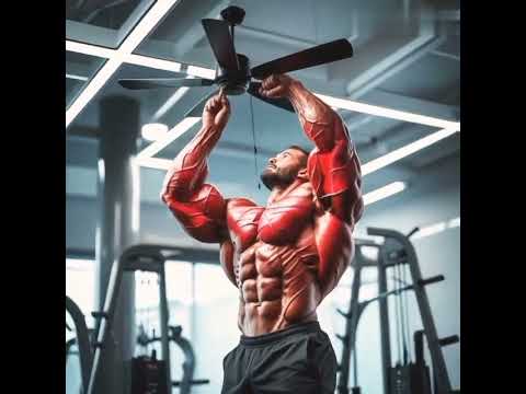 Ai bodybuilder operating a ceiling fan in the gym #muscle #ai #instamuscle