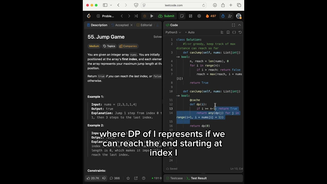 55 Jump Game #leetcode #coding #cs #swe #google
