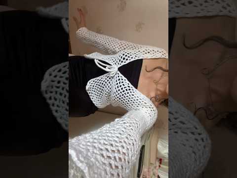 trying on the #crochet mesh cardigan/top i made! the cutest handmade #outfit for summer 🫶🏼