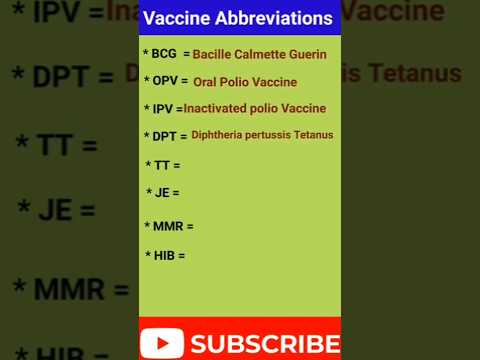 Vaccine Abbreviations: #BCG #OPV #IPV #DPT #TT #JE #MMR #HIB #CHO #NHM #NURSING #SHORTS