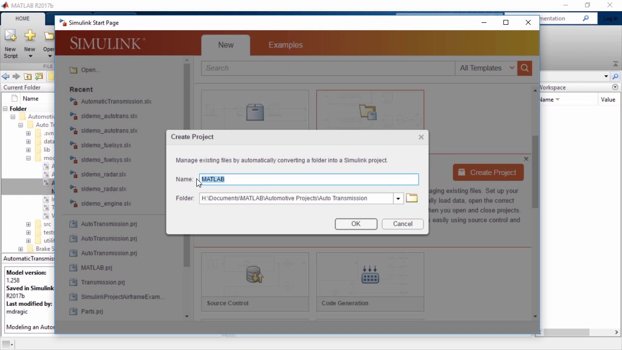 Automatic Project Creation - Simulink Tutorial