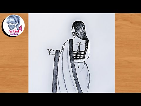 How to draw a beautiful girl with saree // Drawing for beginners // Girl with saree drawing