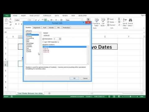 Calculate Total Weeks Between Two Dates - Excel 2013
